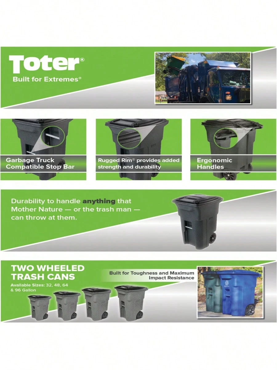 Toter 64 Gallon Black Garbage Can With Wheels And Lid | SHEIN USA