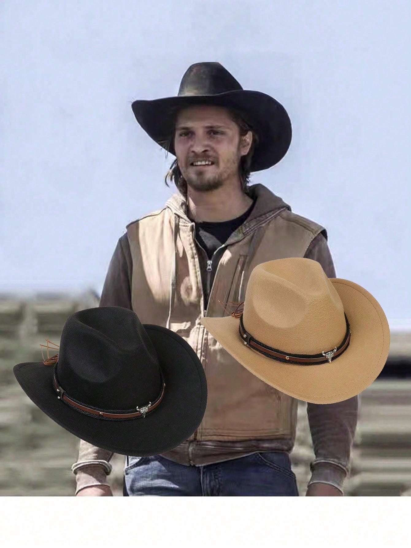 1 pieza Sombrero estilo vaquero occidental para mujer con cadena ...