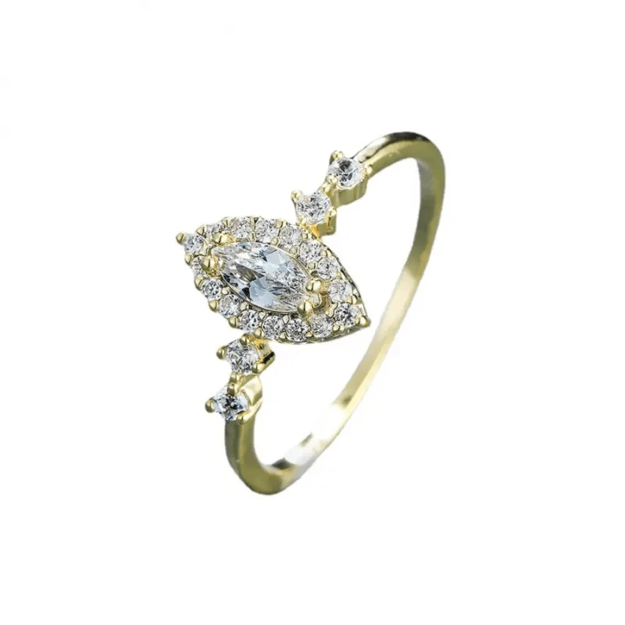 Elegant 18K Gold Plated Promise Ring, Luxurious Cut Zirconia Engagement ...