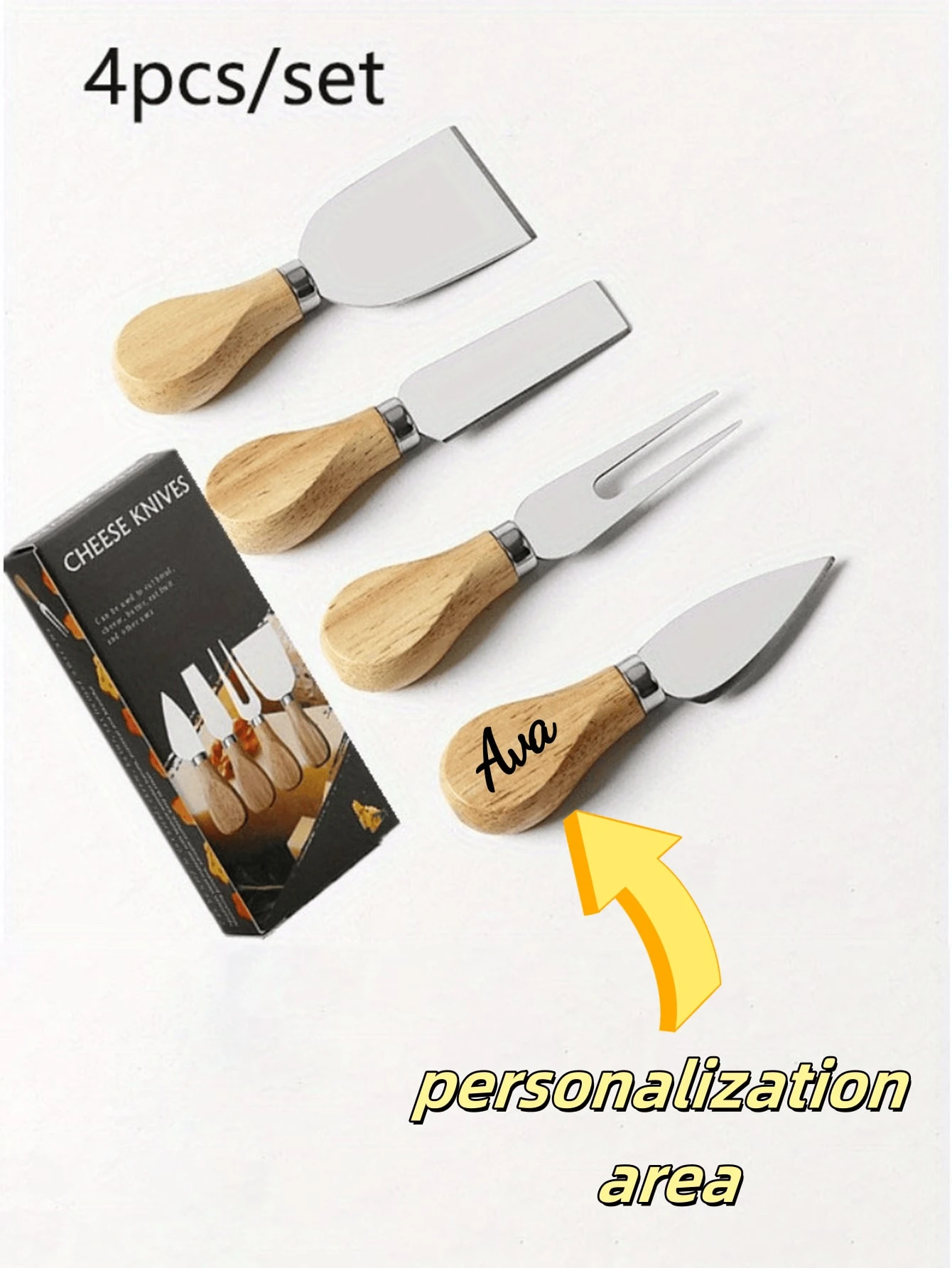 Personalized Mini Stainless Steel Oak Handle Cheese Cutter Set ...