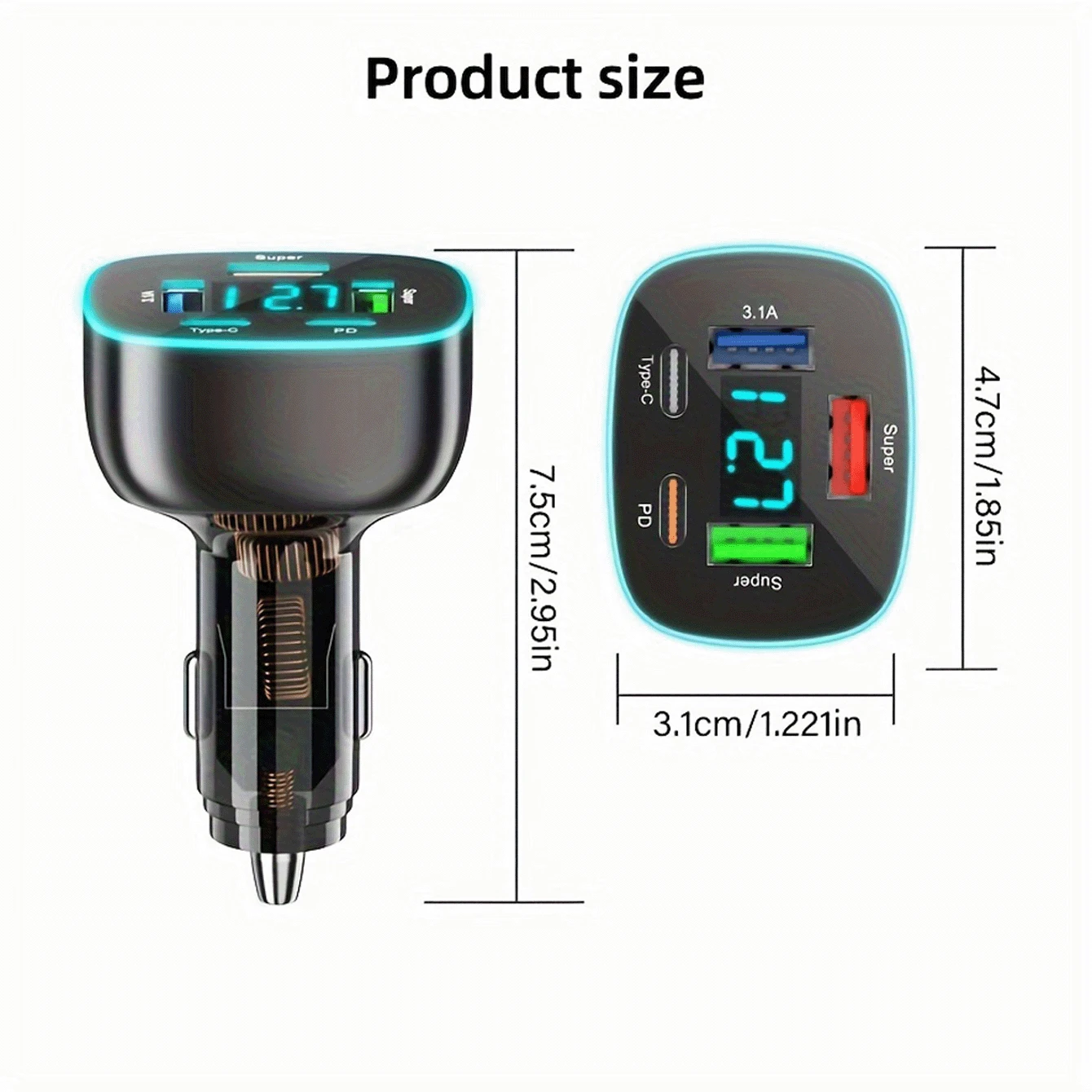 One Piece 250W Super Fast Charge Car Charger With 5A PD USB ...