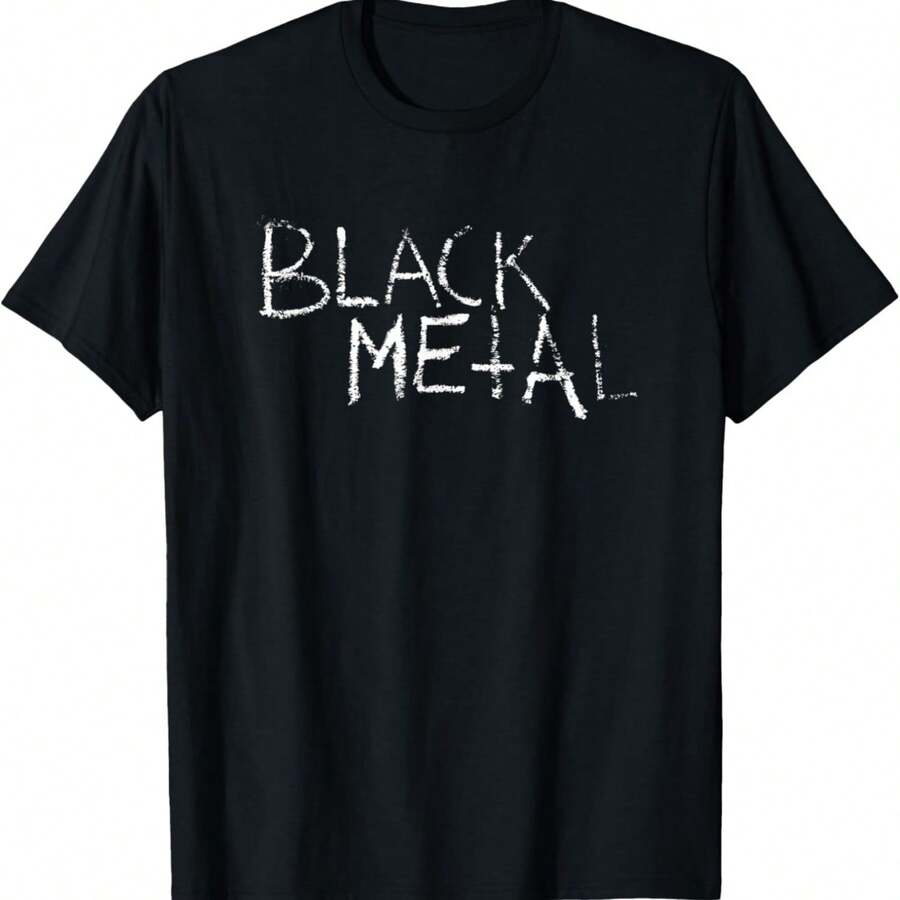 Black Metal Wall Text From Helvete Basement T-Shirt | SHEIN USA