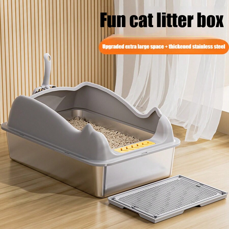 Extra Large Stainless Steel Litter Box With Lid, High Wall Enclosed Cat ...