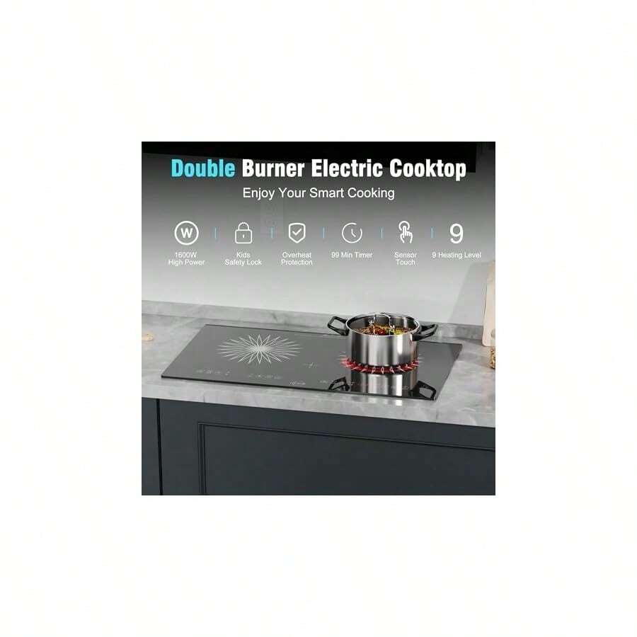 Double Ceramic Hob 3200W Plug In Electric Hob 60cm Built-In Cooktops 2 ...
