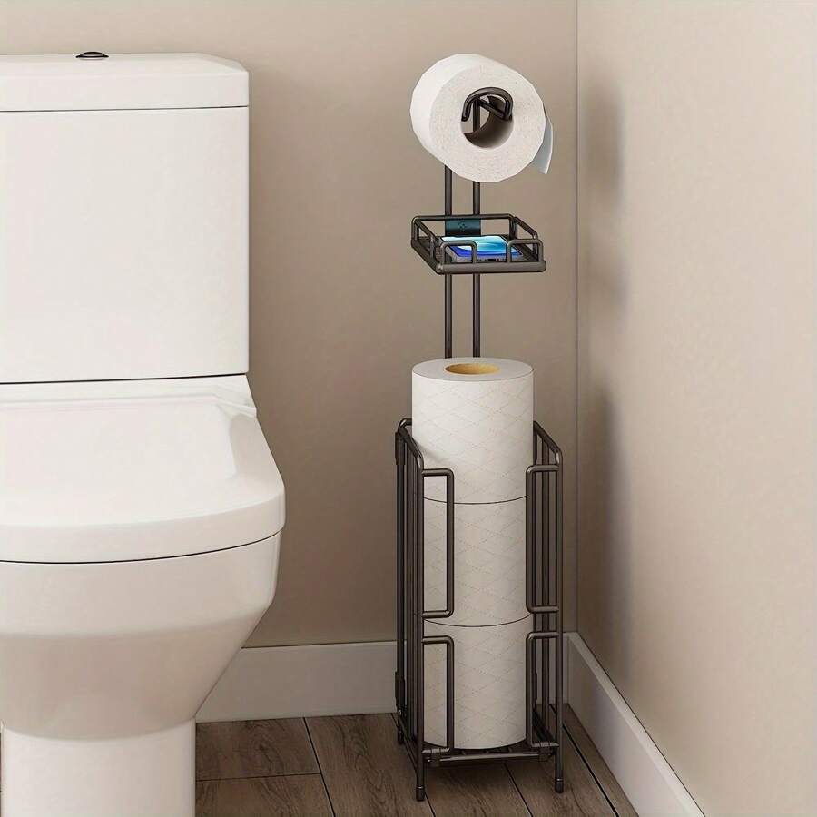 Stand-Up Toilet Paper Rack With Shelf, Toilet Paper Storage, Mobile ...