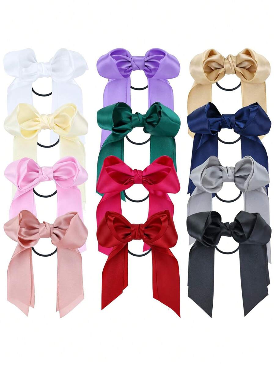 12 Pcs Per Set Silky Satin Bow Hair Ties Scrunchies With Long Ribbon ...