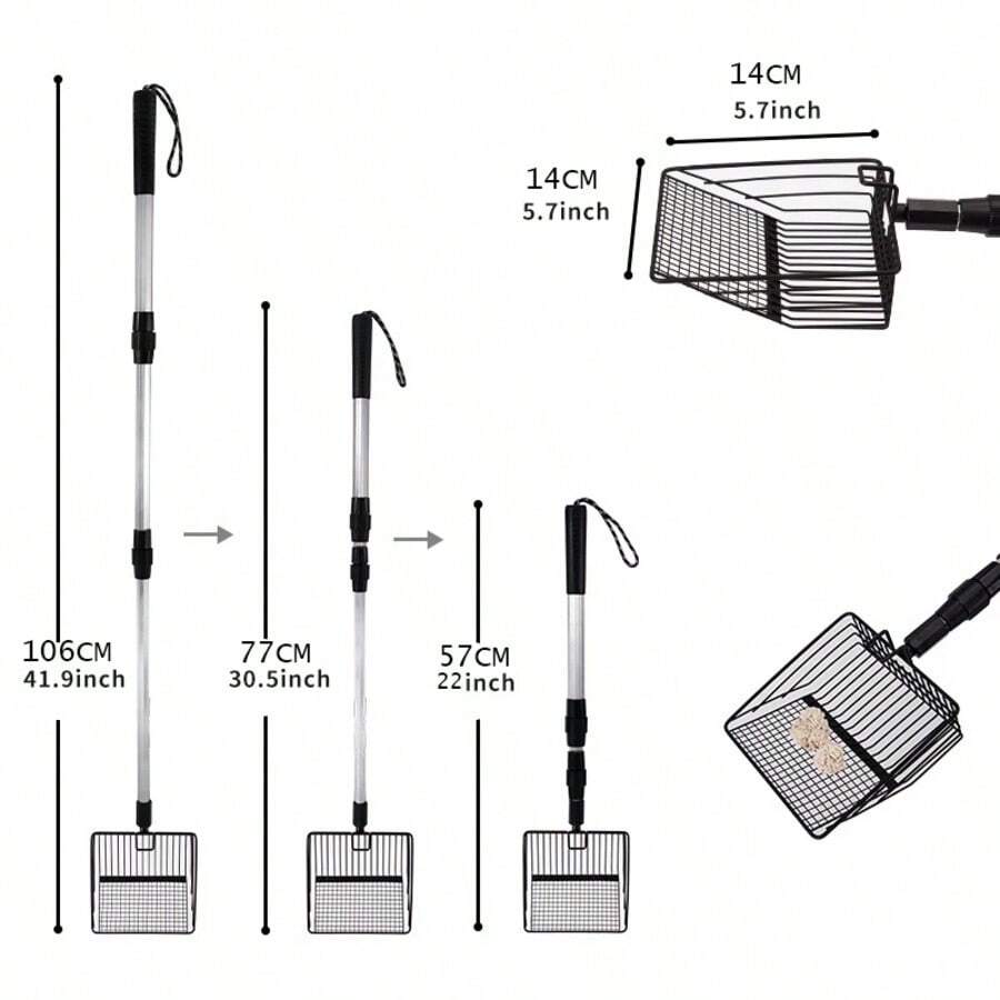 Metal Cat Litter Scoop Retractable Handle Cat Poop Spoon Multiple Hole ...