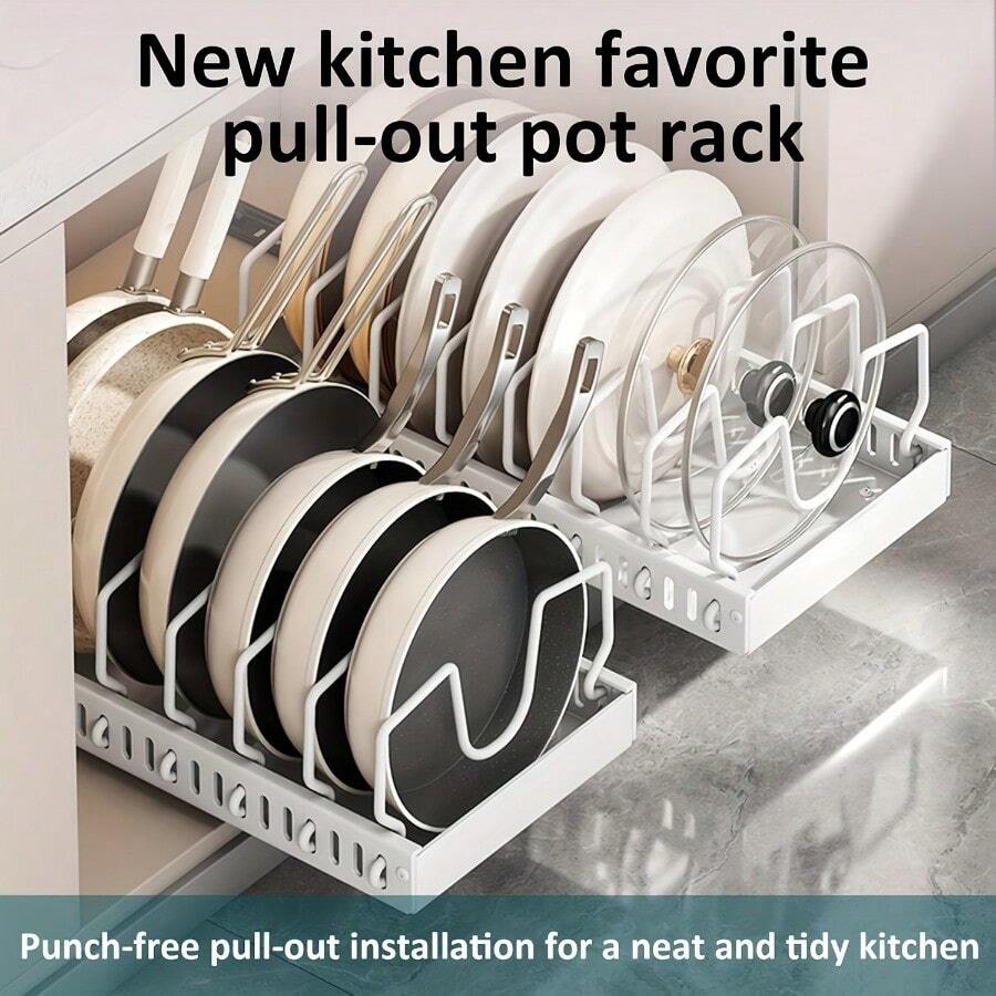 8 Adjustable Dividers Sliding Pot And Pan Organizer Under The Cabinet ...