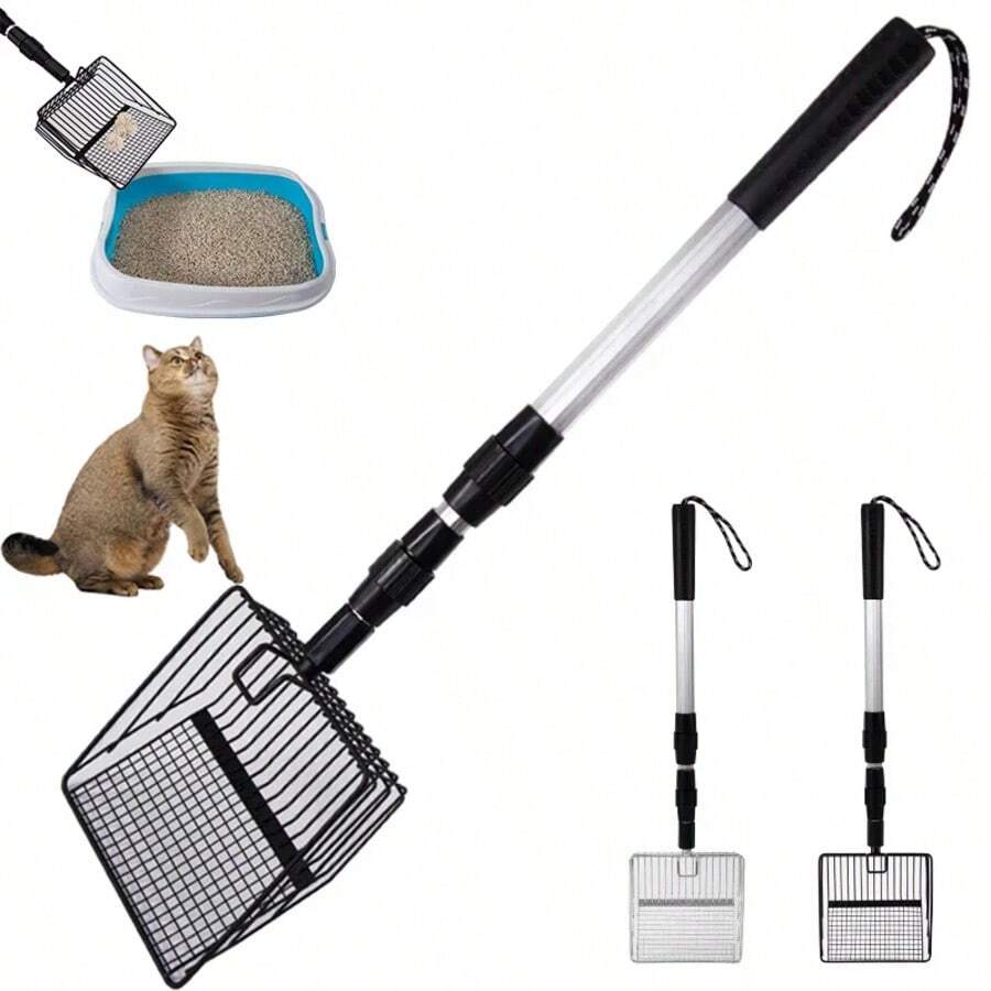 Metal Cat Litter Scoop Retractable Handle Cat Poop Spoon Multiple Hole ...