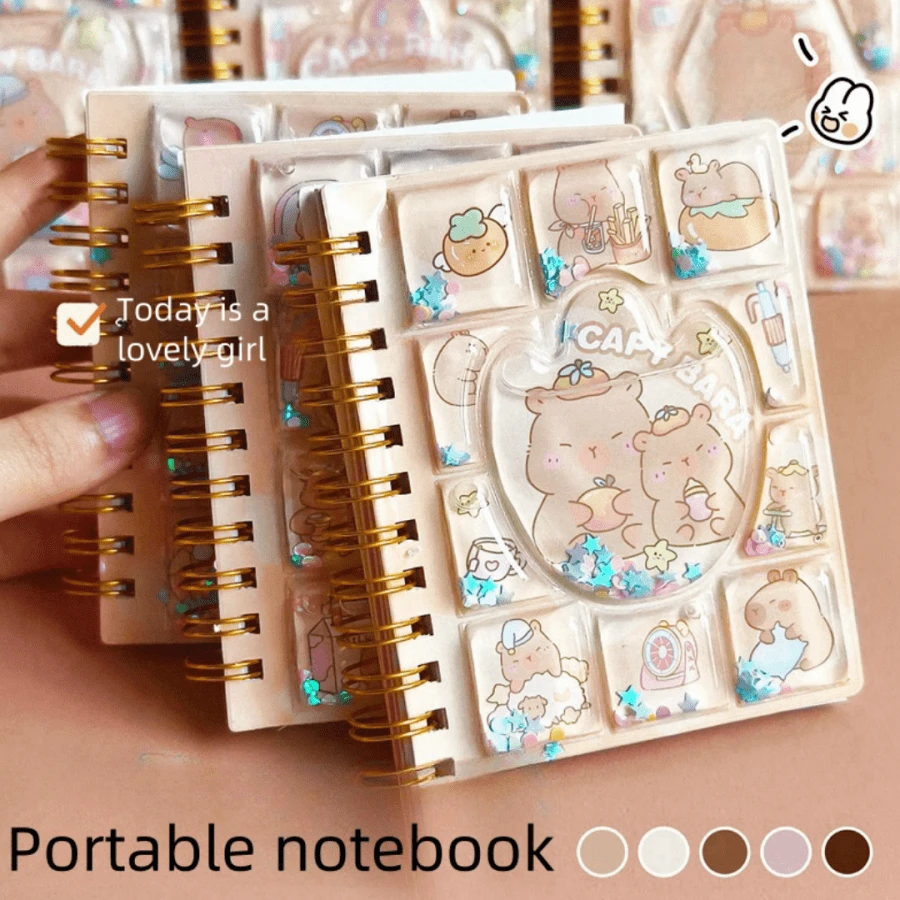 1pc Capybara Shaker Glitter Coil Notebook, High-Value Color Pages Memo ...