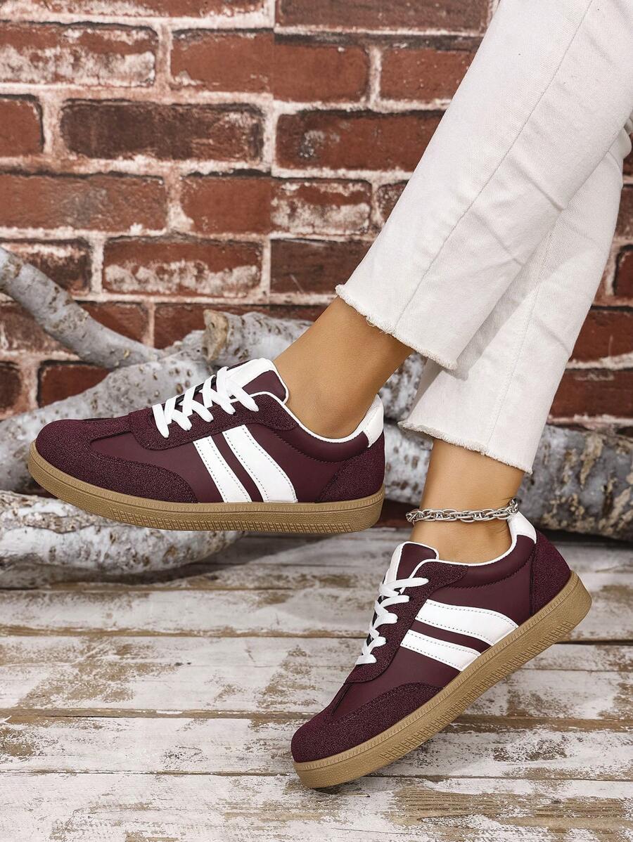 Women's New Burgundy And White Lace-Up Stylish, Versatile Trainers, Casual Outdoor Eurostar ...
