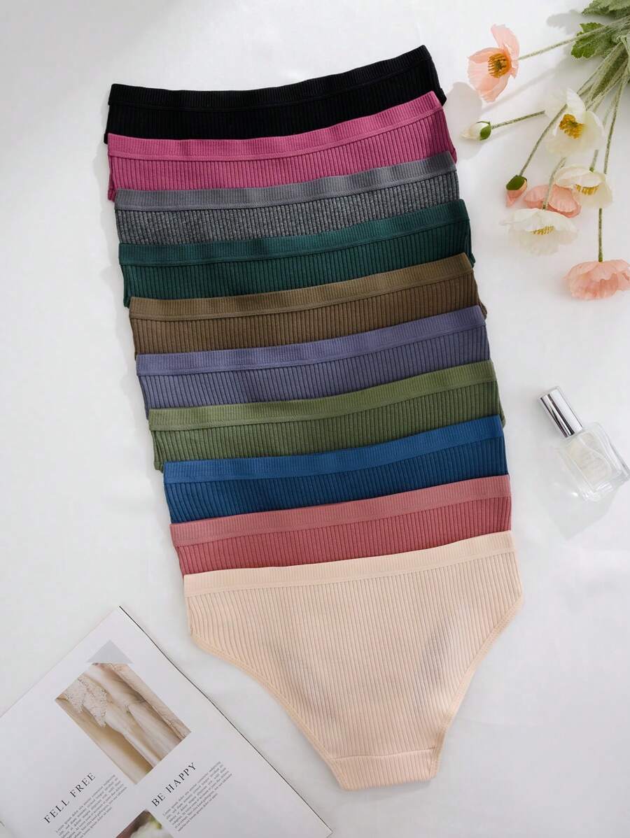 Set de 10 calzones casuales de mujer de cintura media cómoda y unicolor ...