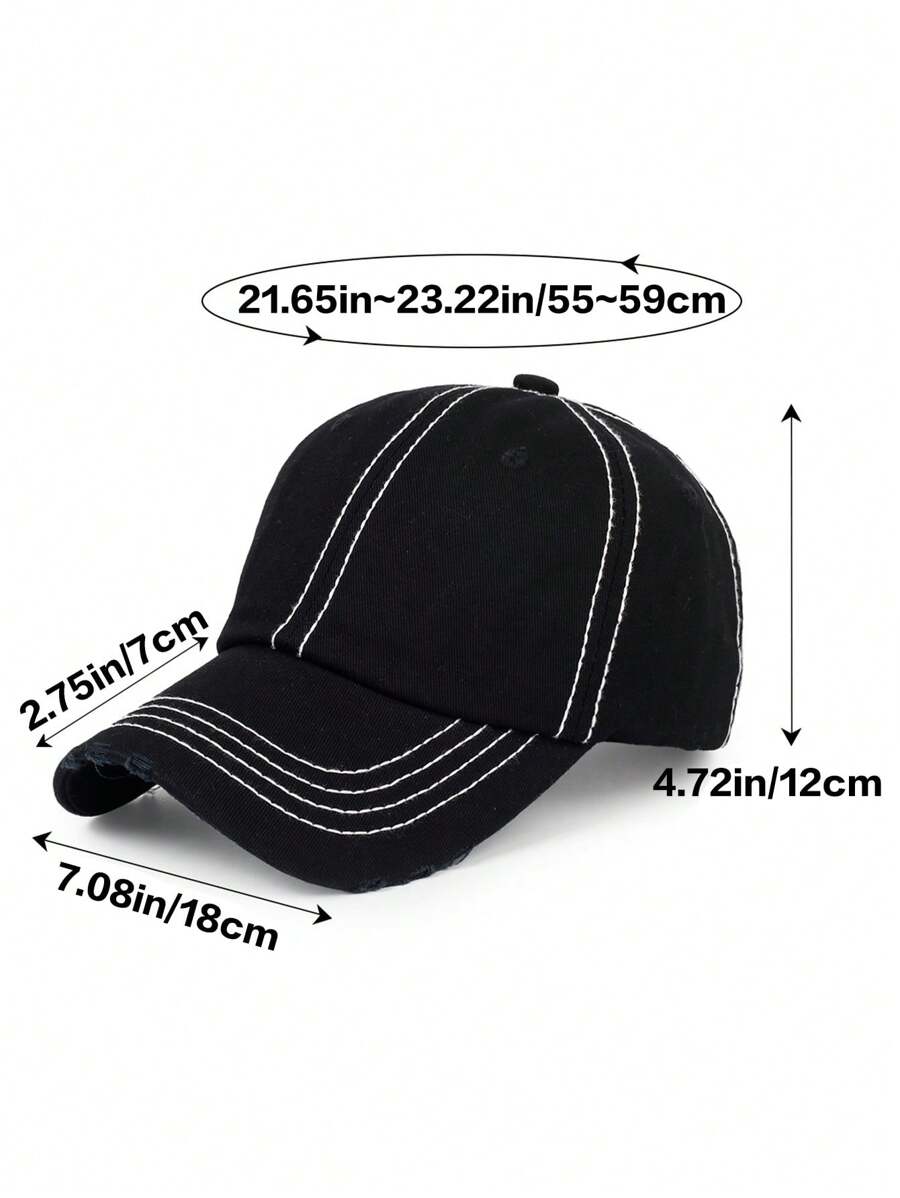 Wash With Water To Make It Old. Soft Top Solid Color Baseball Cap. Contrasting Color Lines ...