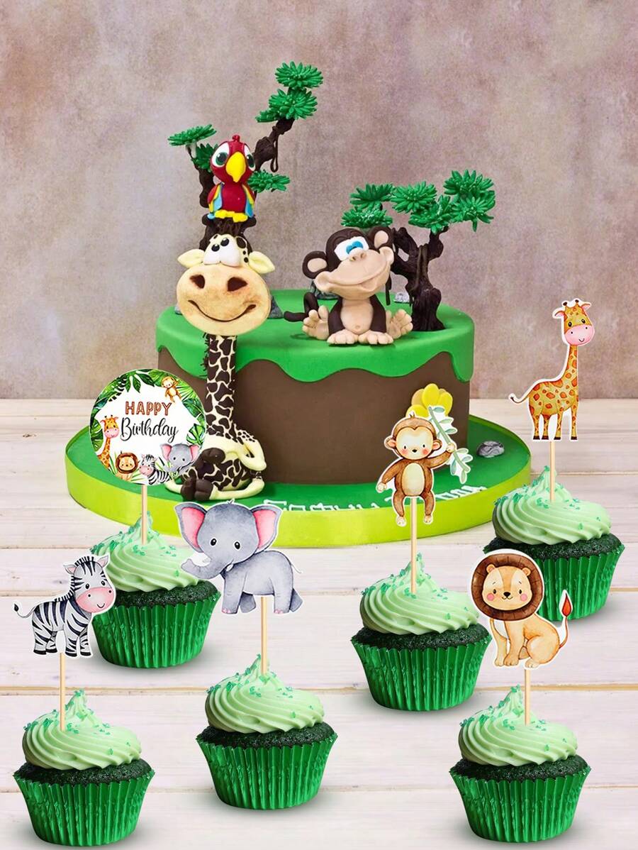 12pcs Jungle Animal Cupcake Toppers, Wild Animal Cake Toppers Jungle ...