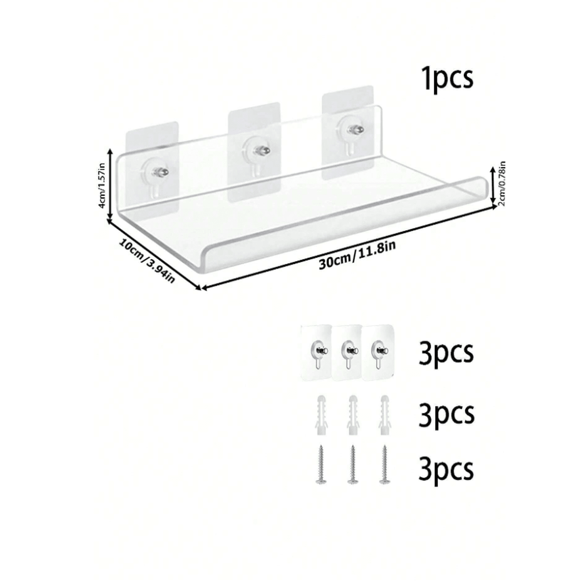 Acrylic Floating Shelf Rack, 30cm Wall Mounted Invisible Shelf For ...