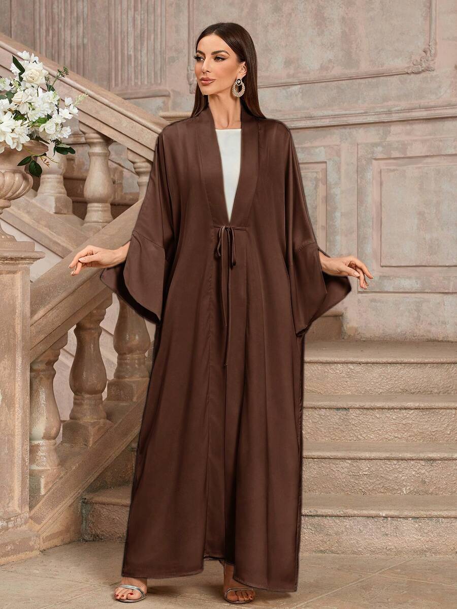 Ultrasoft Satin Abaya Arabic Muslim Women Dubai Slplit Sleeve Open ...