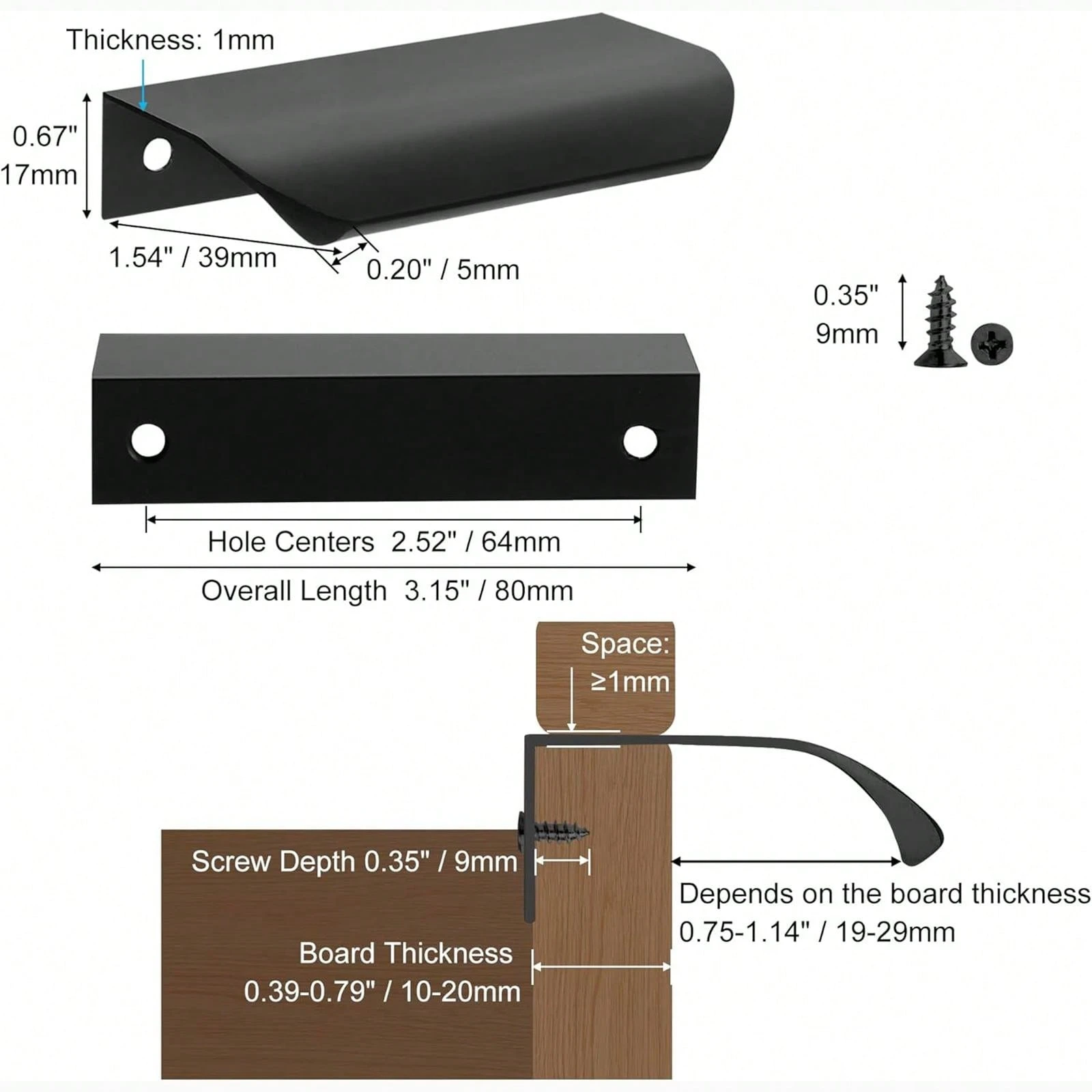 10 Pack Black Finger Edge Pulls For Wardrobe Cabinets Drawer Pulls ...