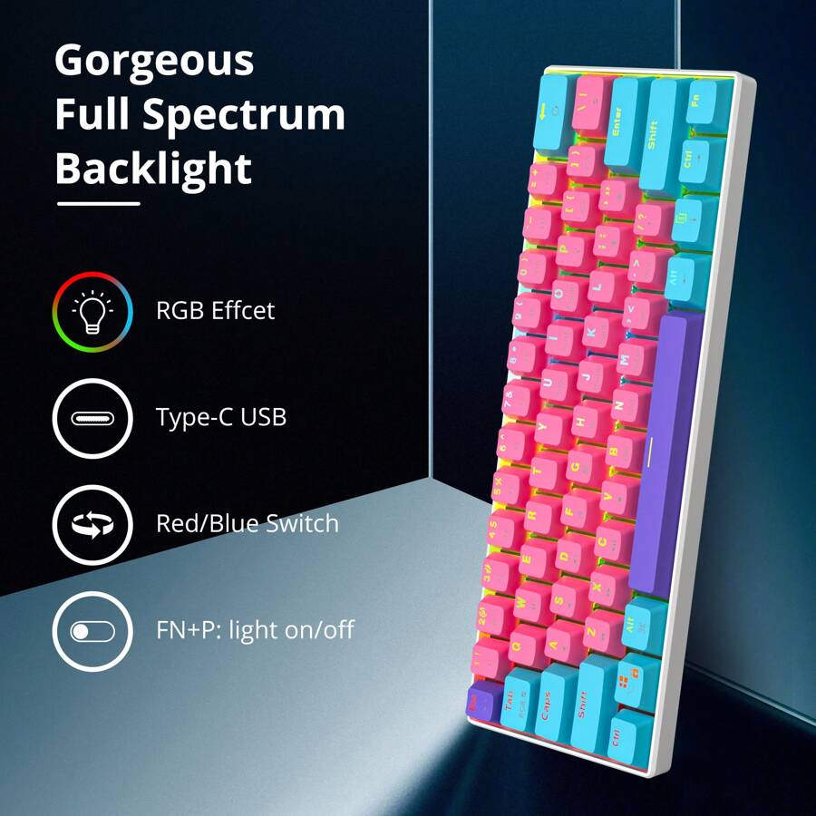 SURMEN Portable 60% Mechanical Gaming Keyboard,61 Keys Compact RGB LED Backlit Wired Keyboard ...
