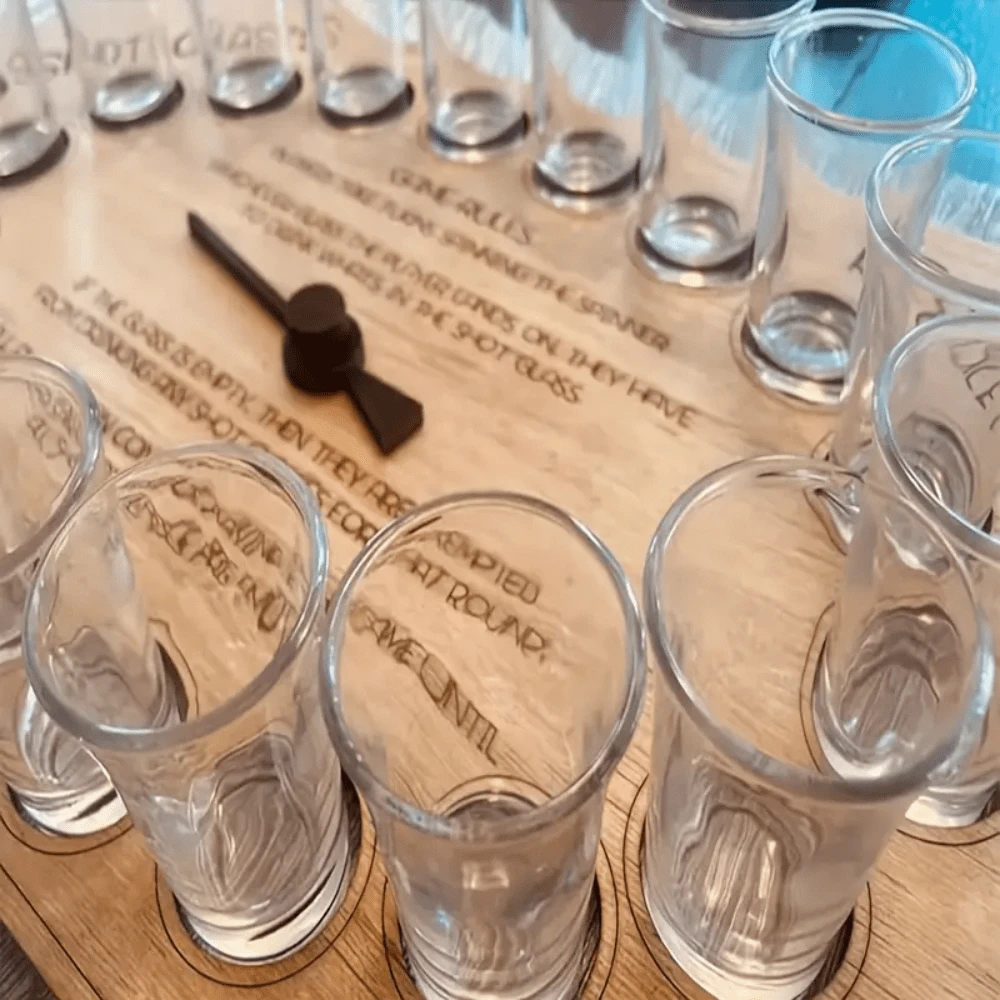 Wooden Drinking Game Set, Spin The Wheel Party Game With Glass Cups ...