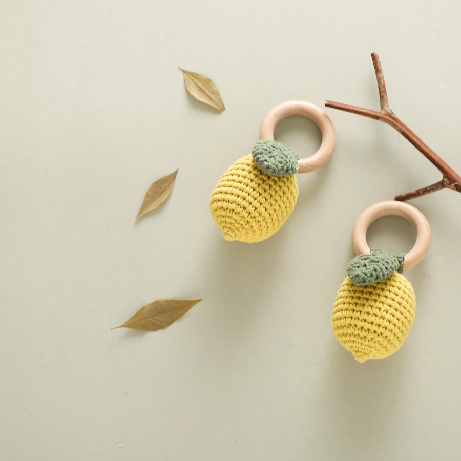 Handmade Crochet Realistic Lemon Rattle Toy, Soft Plush Soothing ...