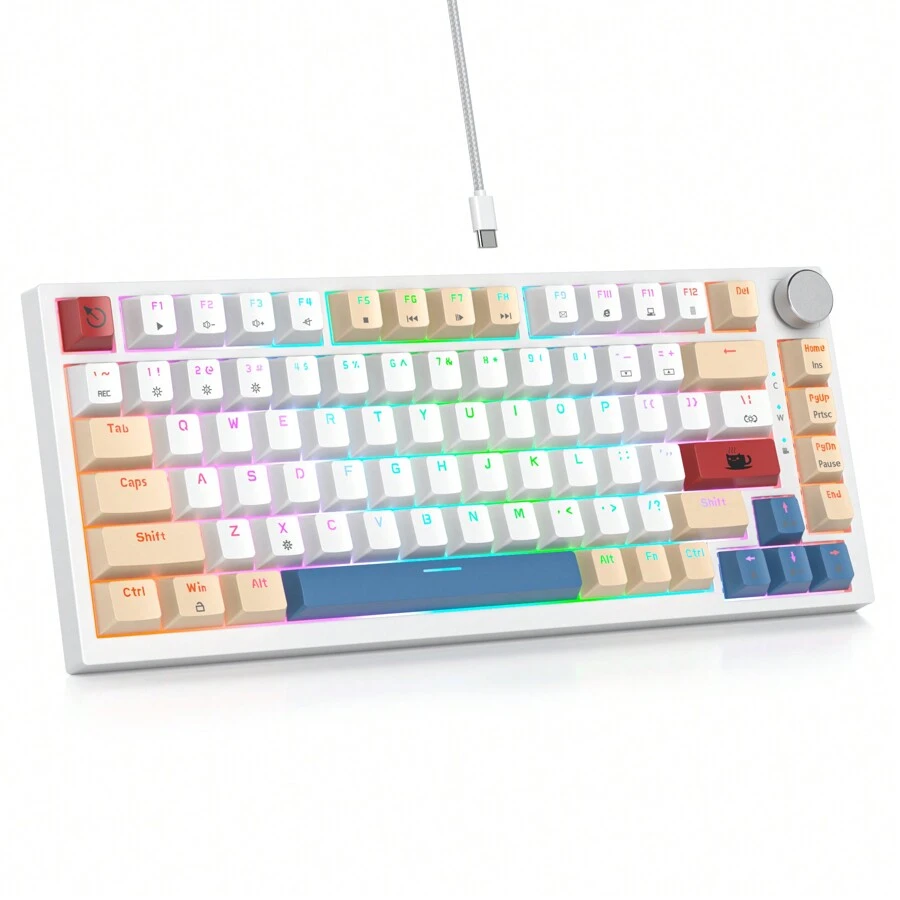 SURMEN Gaming Keyboard 75 Percent, American QWERTY Wired Mechanical RGB ...