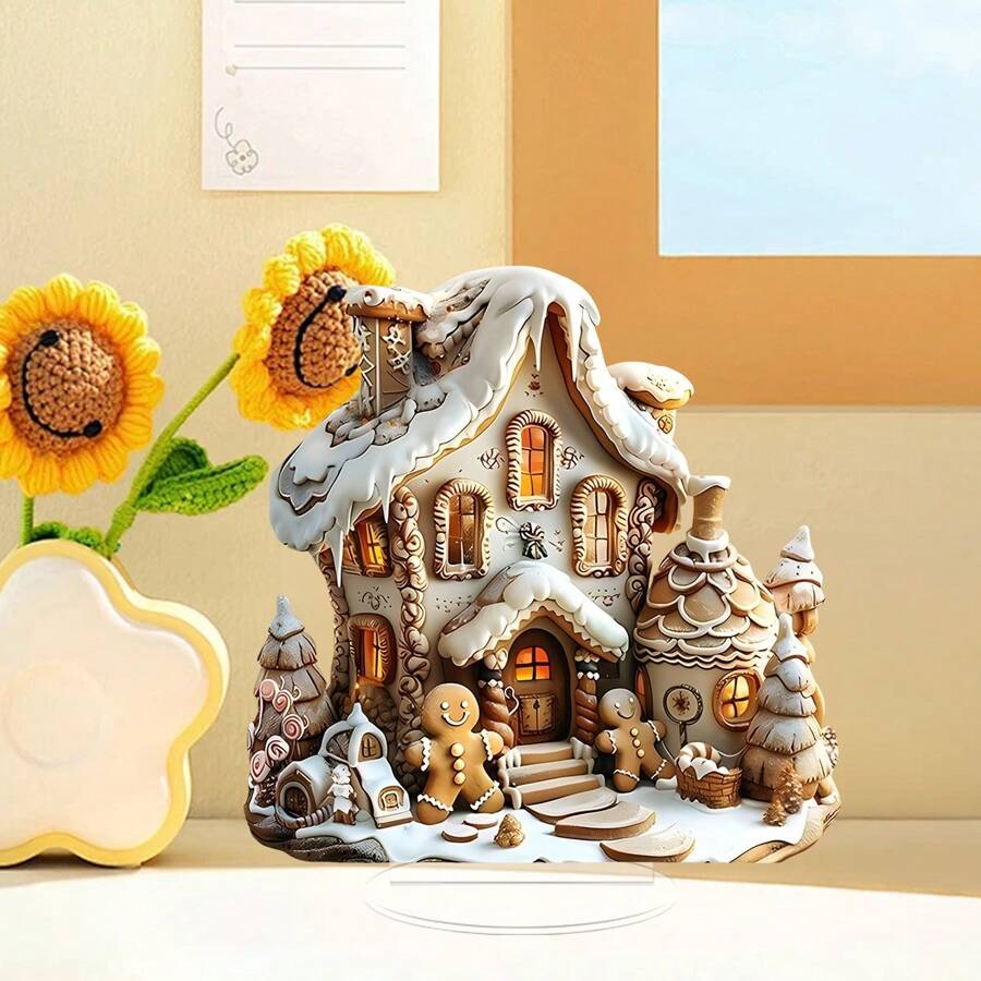 1 Piece Classic Style Acrylic Gingerbread House Ornament, 2D Festive ...