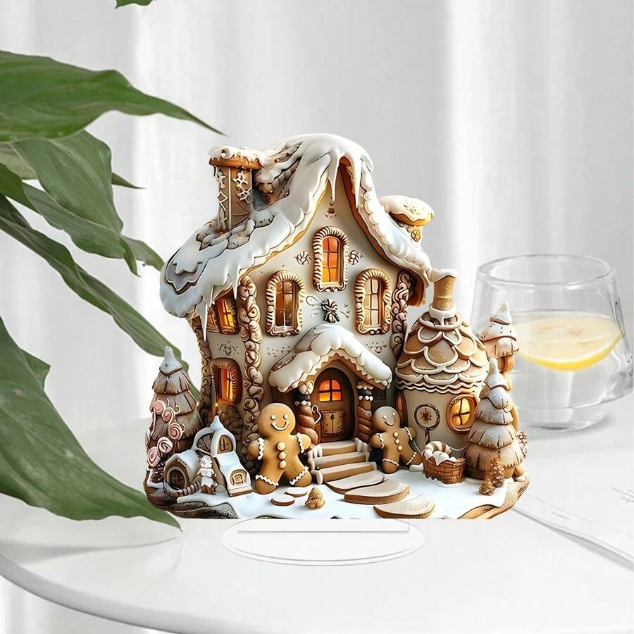 1 Piece Classic Style Acrylic Gingerbread House Ornament, 2D Festive ...