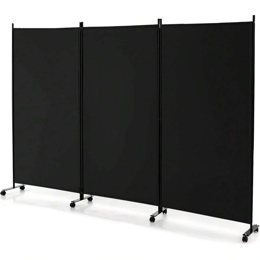 3 Panel Folding Room Divider, 6FT Rolling Privacy Screen With Lockable ...