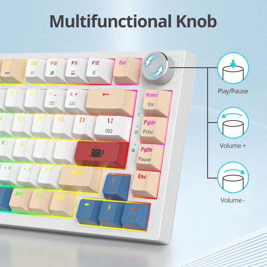 SURMEN Gaming Keyboard 75 Percent, American QWERTY Wired Mechanical RGB ...