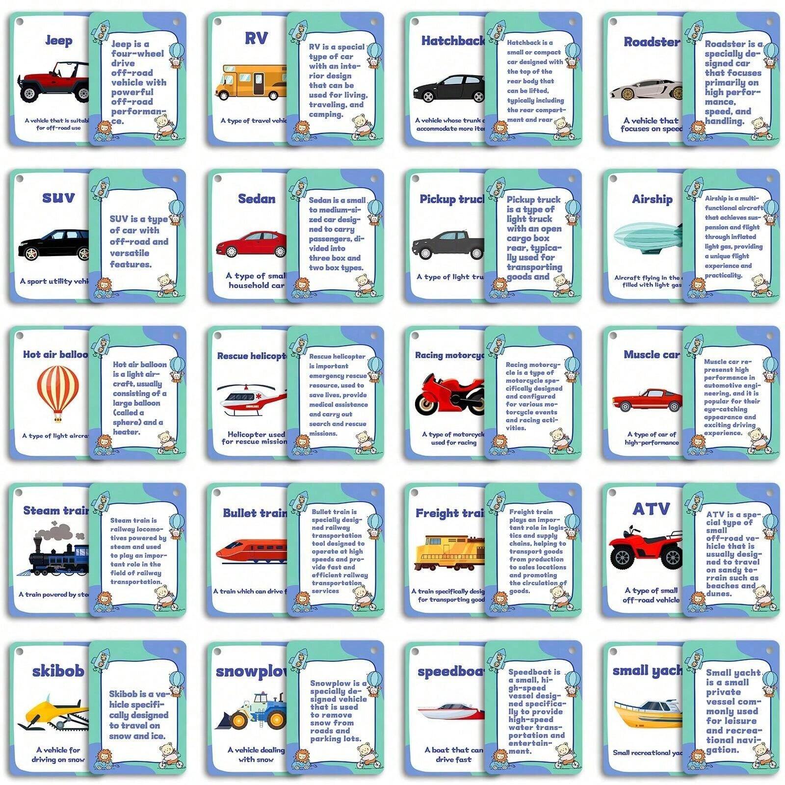 46 Piezas Tarjetas Didácticas de Vehículos, Tarjetas Didácticas ...