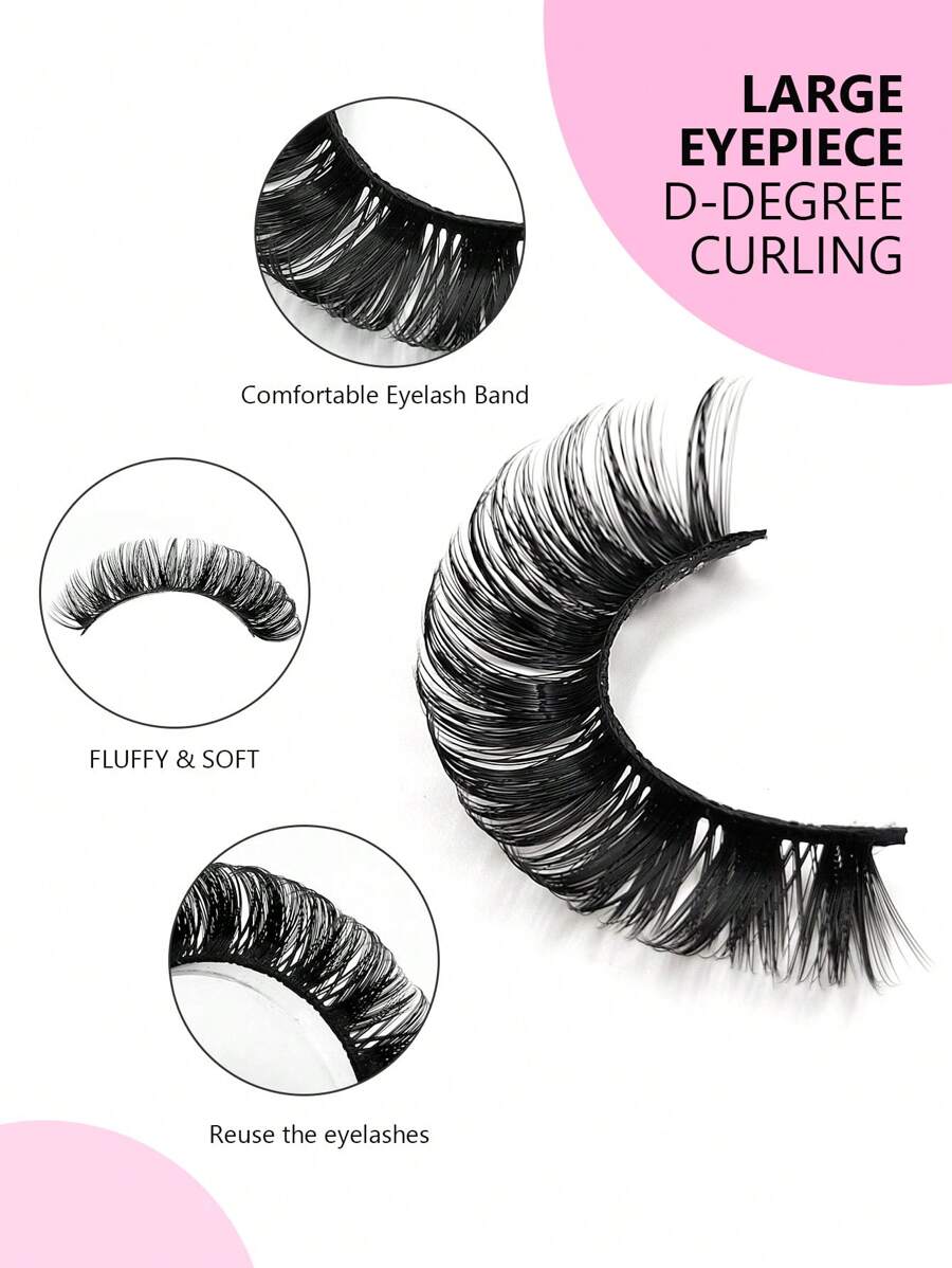 10 Pairs Of Luxurious D Curl Fluffy Faux Mink Reusable False Eyelashes ...