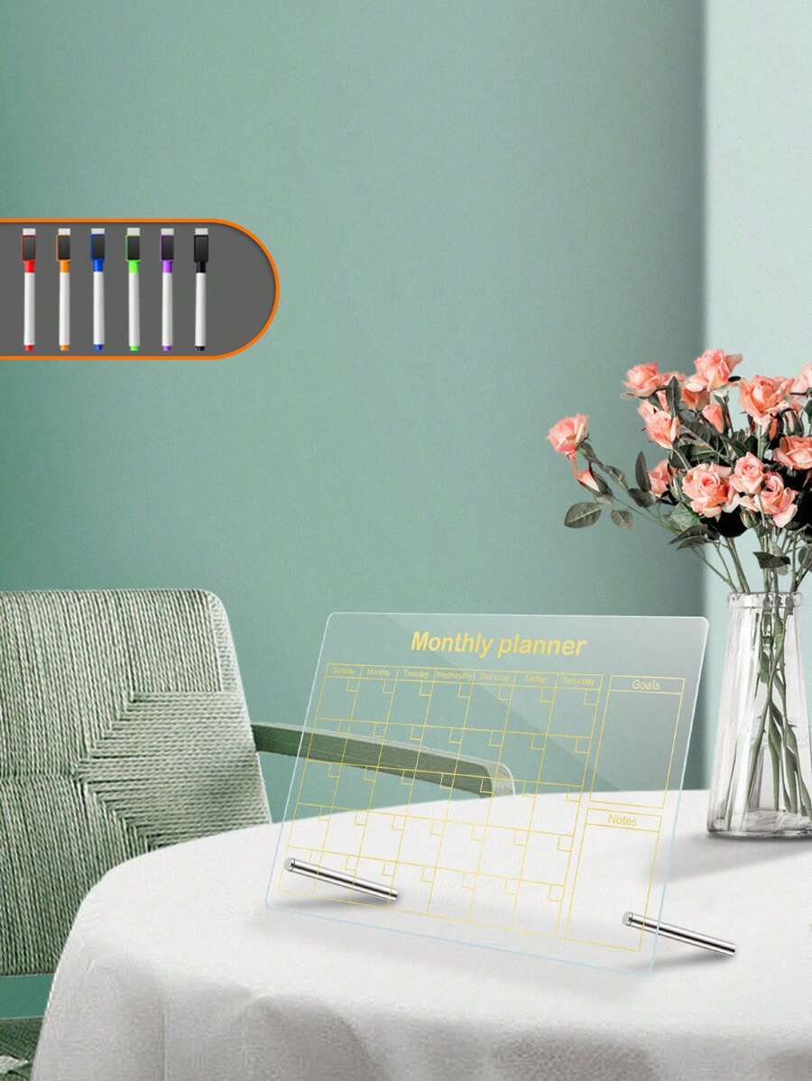 1pc Golden Acrylic Desktop Weekly & Monthly Planner Board, Minimalist ...