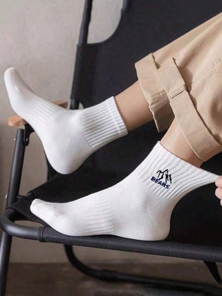 5 Pairs Mixed Color Men's Athletic Sports Socks, Solid Color & Creative ...