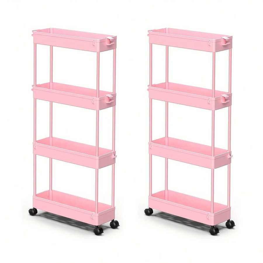 Slim Rolling Storage Cart 4 Tier Organizer Mobile Shelving Unit Utility ...