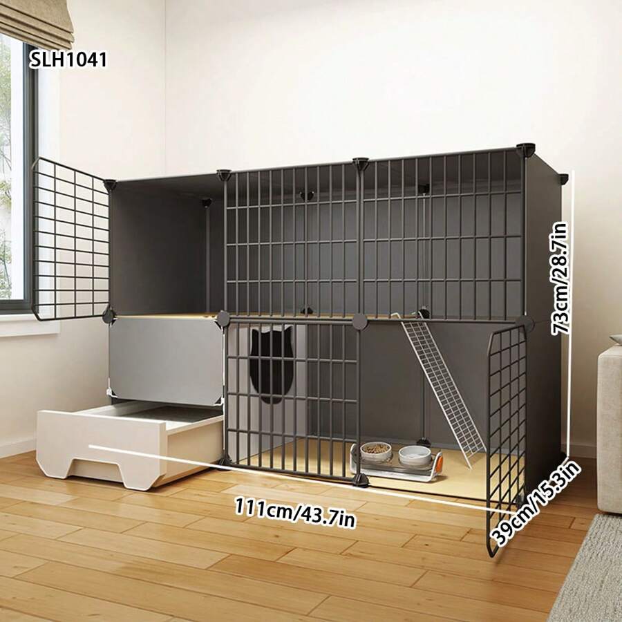Indoor Cat Cage With Litter Box, Large Free Space Cat House Cat Villa ...
