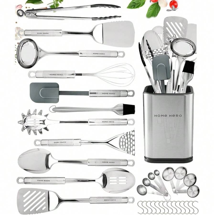 Home Hero 32 Pcs Stainless Steel Kitchen Utensils Set - Nonstick ...