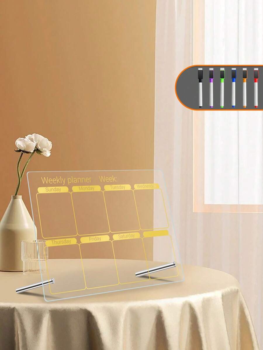 1 Pc Golden Line Design Acrylic Dry Erase Memo Board, Office Decor With ...