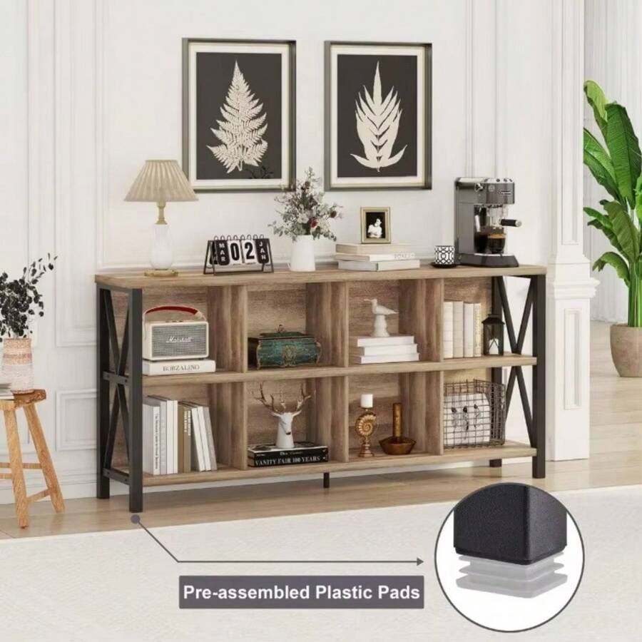 8 Cube Storage Organizer Bookshelf, Rustic Wood Cubby Bookcase ...