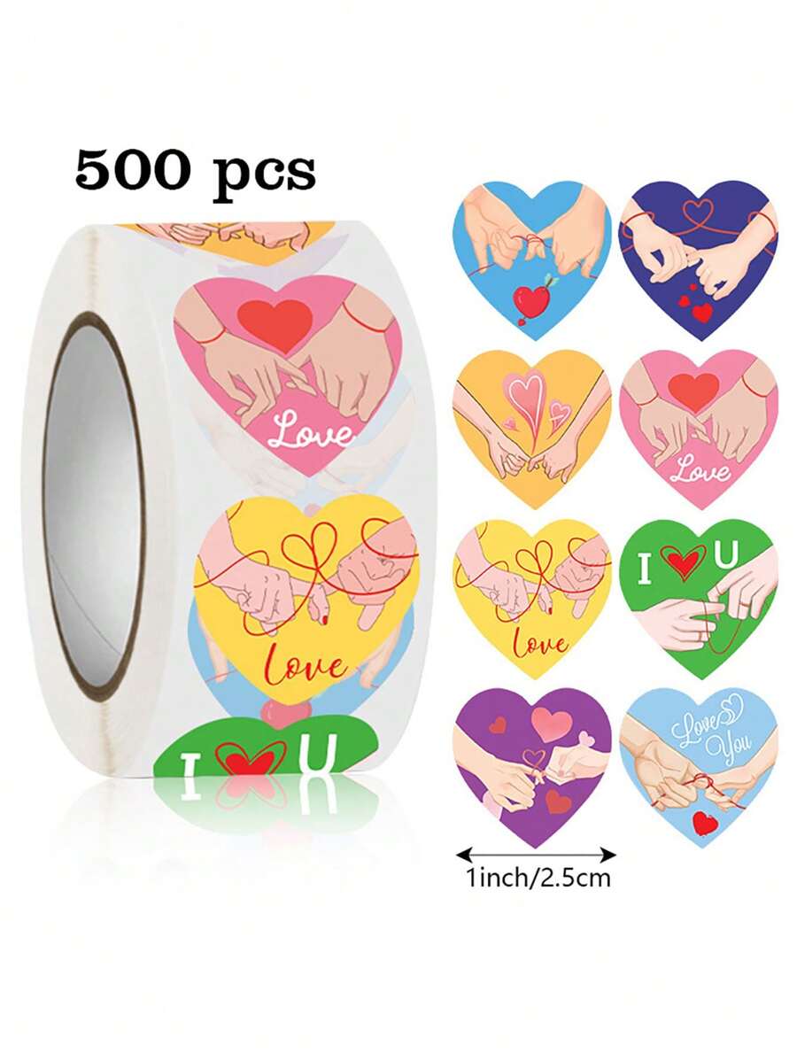 500pcs/Roll Valentine's Day Holding Hands Red String Love Stickers ...
