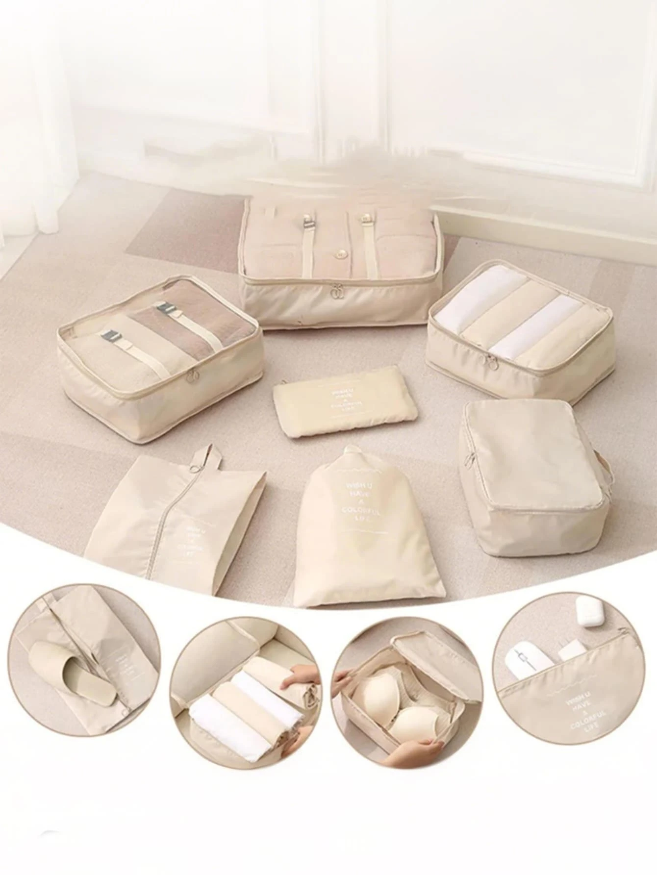 9-Piece Polyester Travel Organizer Set, Packing Cubes For Clothing ...