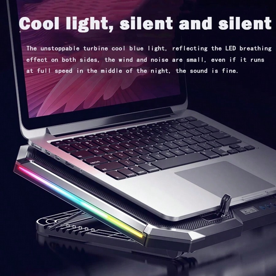 NUO XI 6-Fan LED Screen Dual USB Port RGB Lighting Laptop Cooling Pad ...