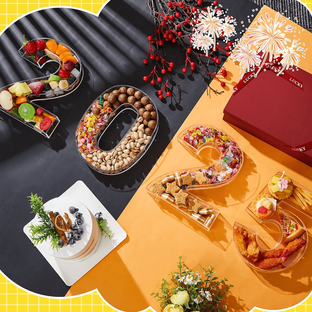 1 Set Acrylic New Year Food Display Board, Reusable Filled Food Tray ...