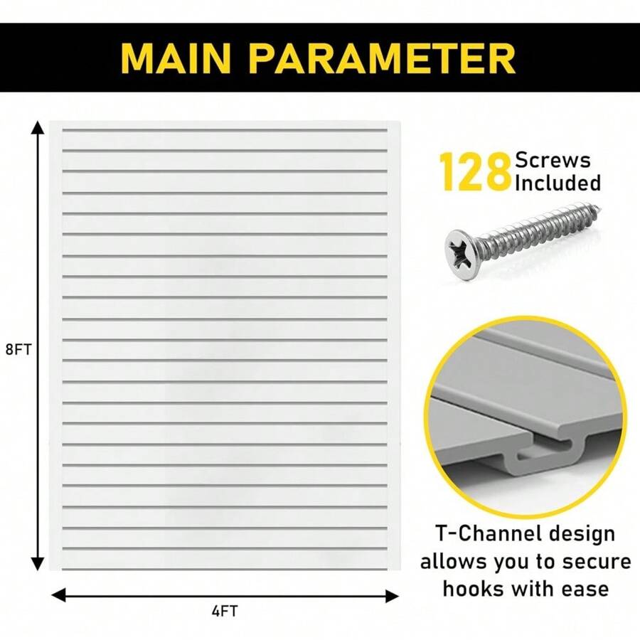 8'H X 4'W Slatwall Panel Garage Wall Organizer: Heavy Duty Wall Mounted ...