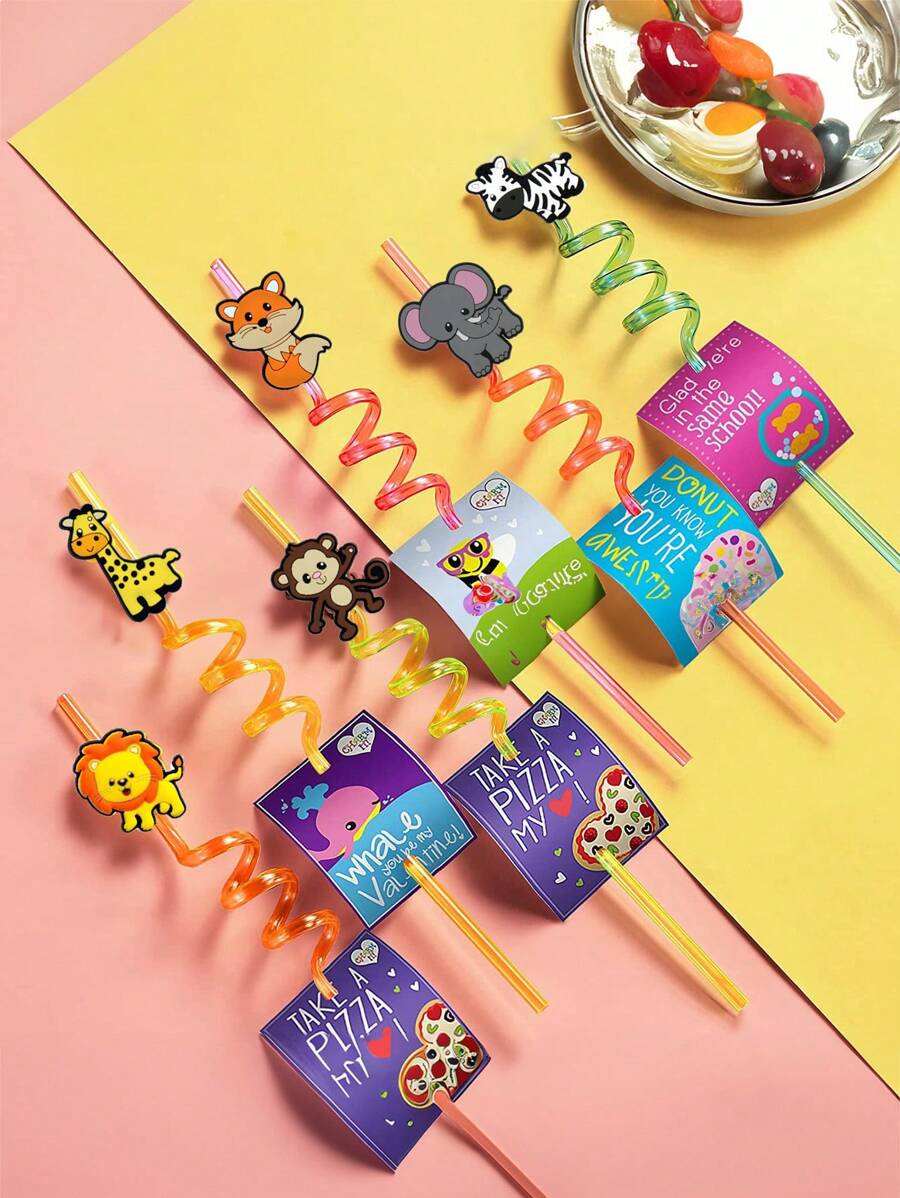 2pcs Cartoon Reusable Drinking Straws, Family Gathering Straws, Theme ...