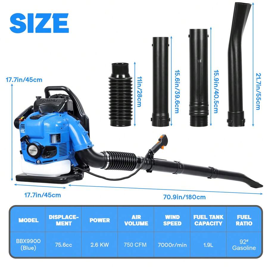 Leaf Blower, 75.6CC Gas Powered Backpack Leaf Blower, 4-Stroke Snow Blower For Lawn Care Yard ...