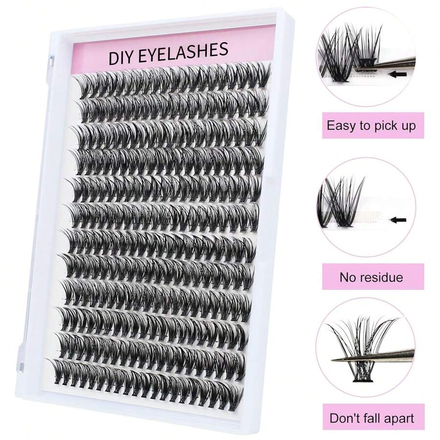 240 Clusters Of 40D 12 Row D Curl False Lash Extension Kit, 9-16 Length ...