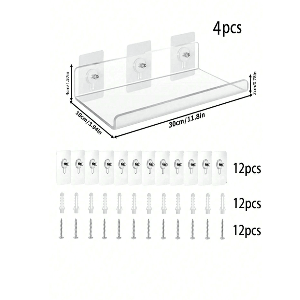 Acrylic Floating Shelf Rack, 30cm Wall Mounted Invisible Shelf For ...