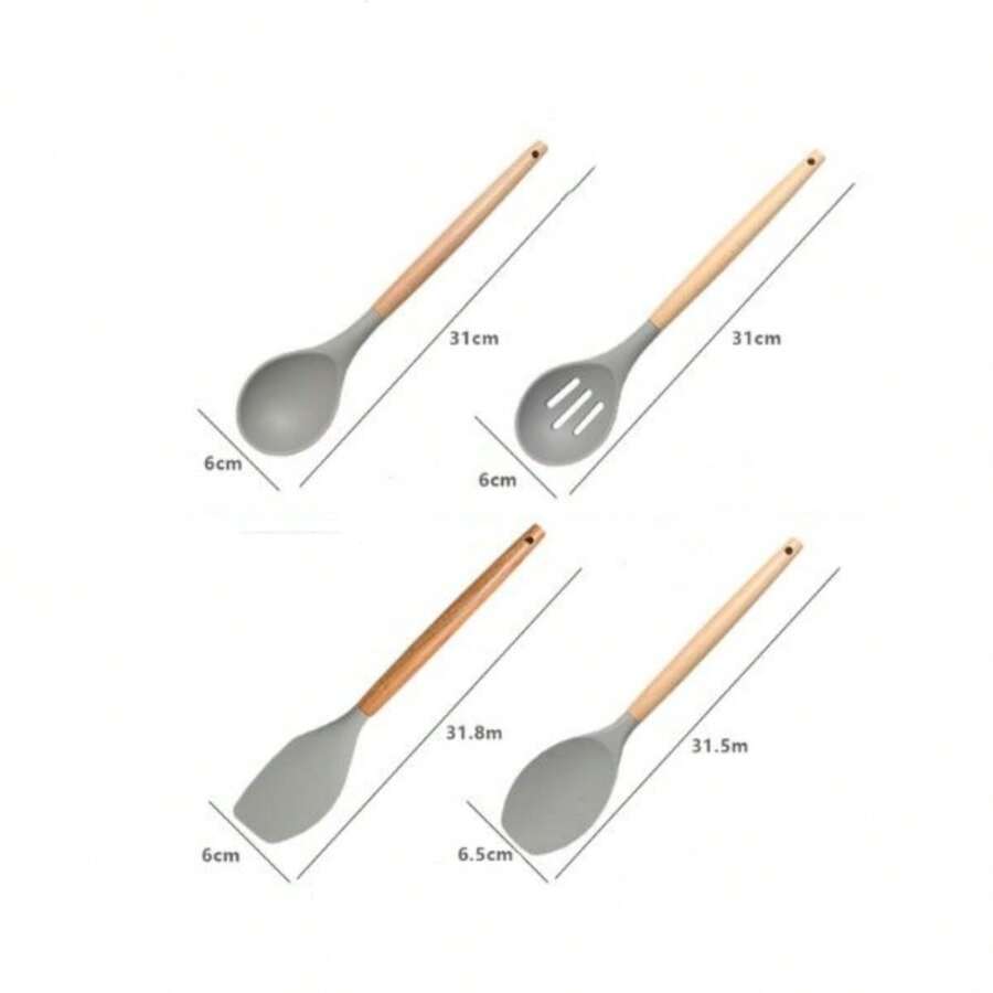 Gray 12 Pieces Silicone And Bamboo Kitchen Utensils | SHEIN USA