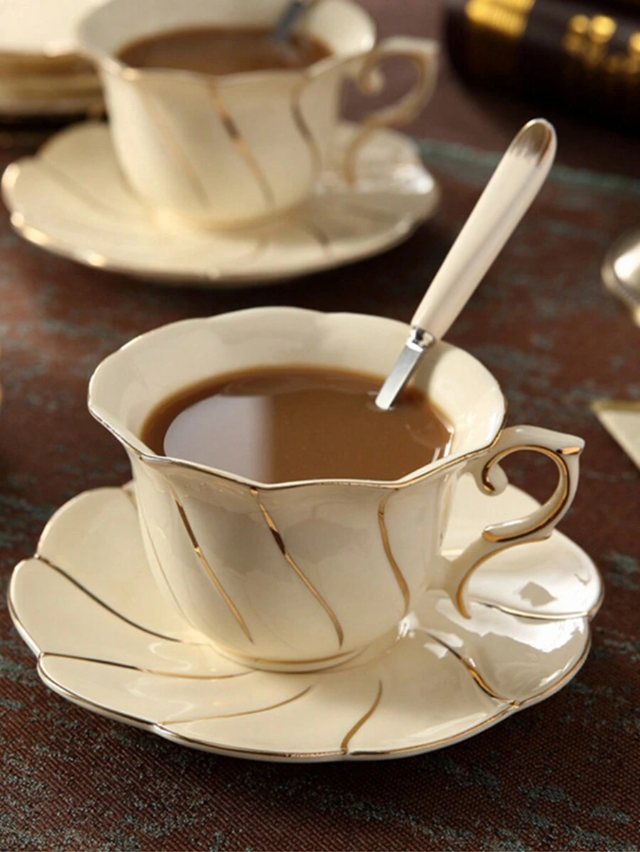 Coffee cup set ceramic cup Gold Rim latte cup Afternoon tea cup ...