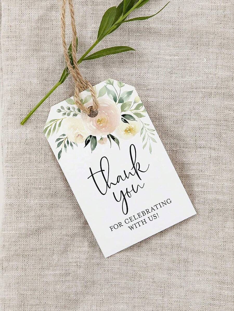 50pcs-Thank You Gift Tags, Blush Flowers, Thank You For Celebrating ...